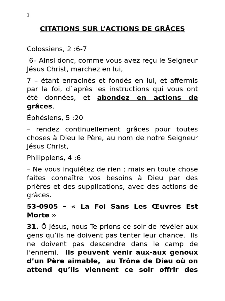 Citations sur l'Action de Grâce | PDF | Eucharistie | Jésus