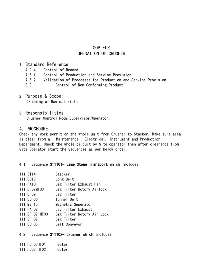 Crusher Operation SOP Guide | PDF