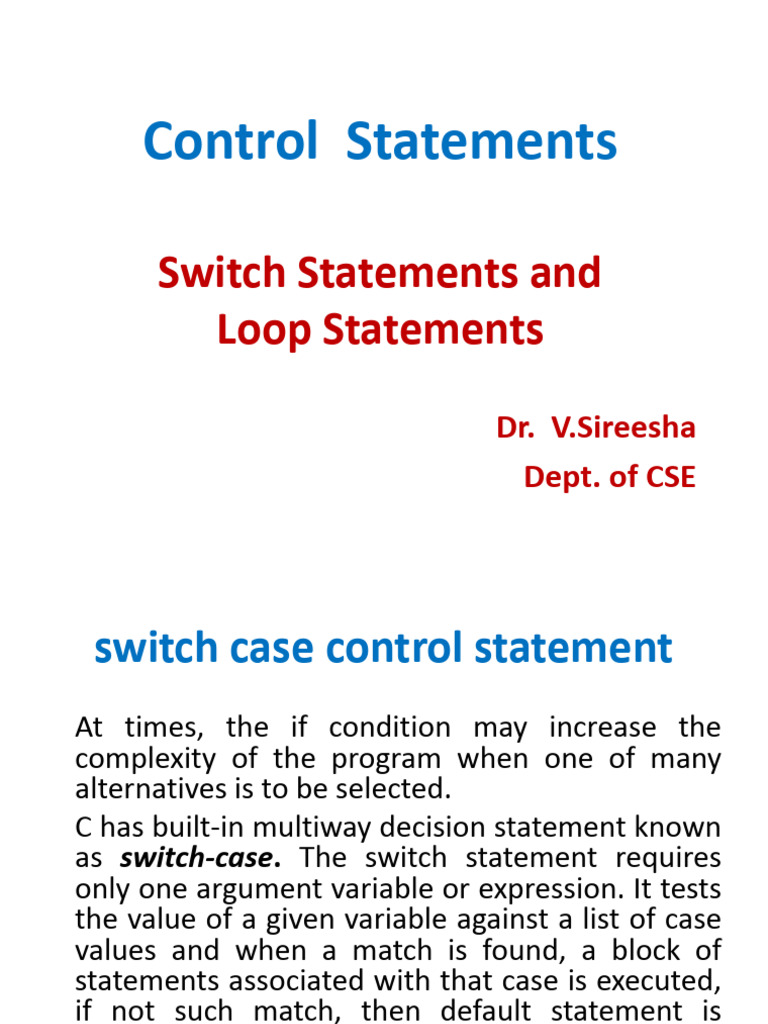 Switch & Loop Statements PPS | PDF | Control Flow | Computer Programming