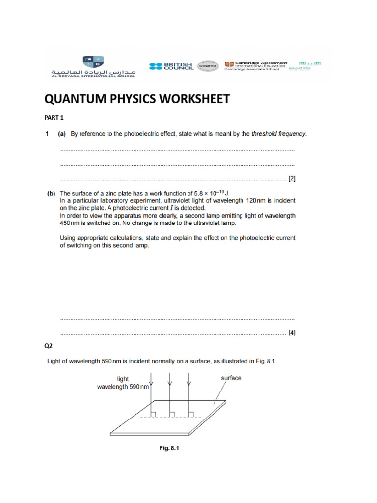Quantum Physics Worksheet New | PDF