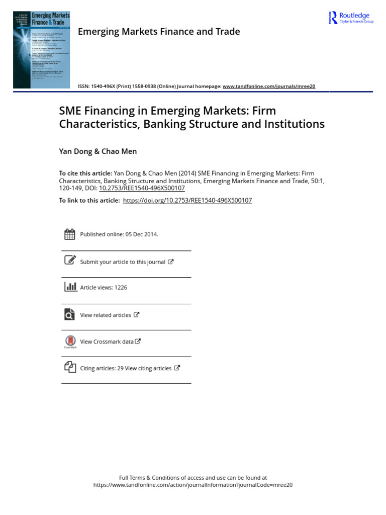 SME Financing in Emerging Markets Firm Characteristics Banking ...