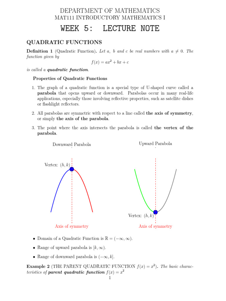 MAT111 Week 5 Lecture Note | PDF | Quadratic Equation | Mathematics