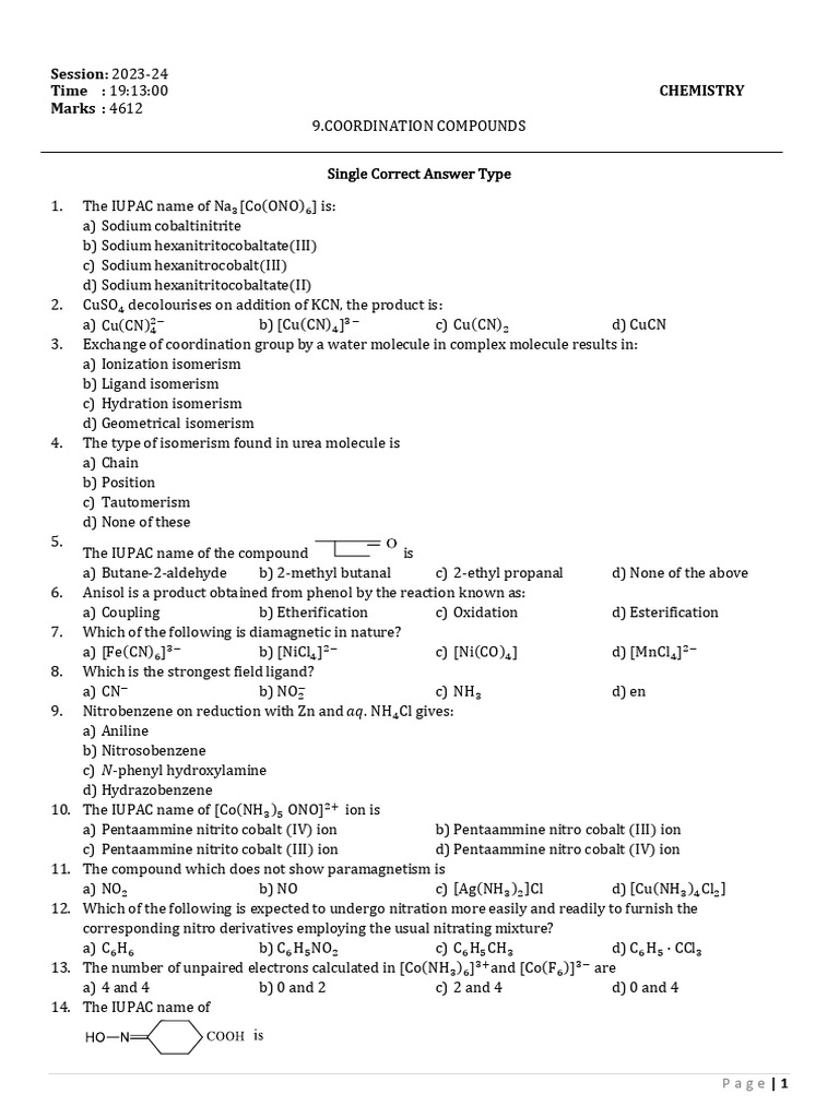 Question Bank | PDF | Coordination Complex | Hydroxide