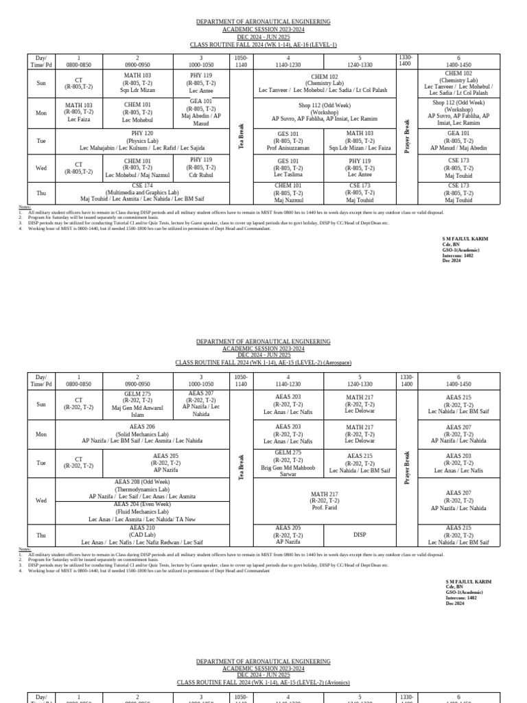 Class Routine Fall 2024 - Final-31!1!25 | PDF