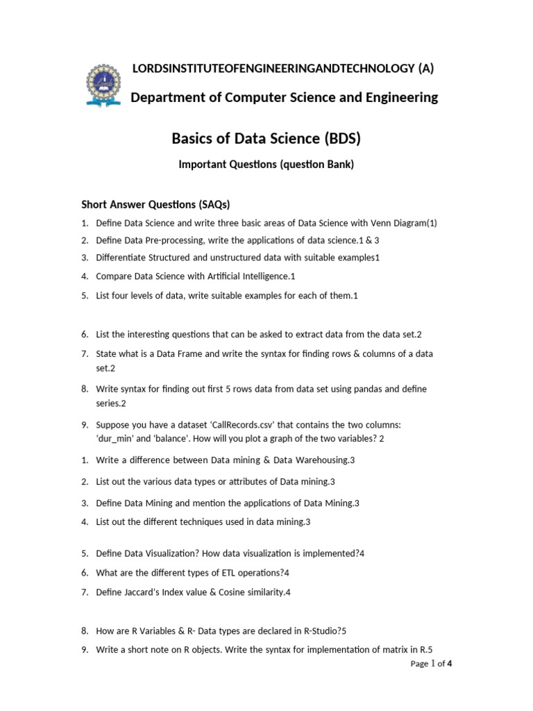 Data Science Basics: Key Questions & Concepts | PDF | Data | Data Science