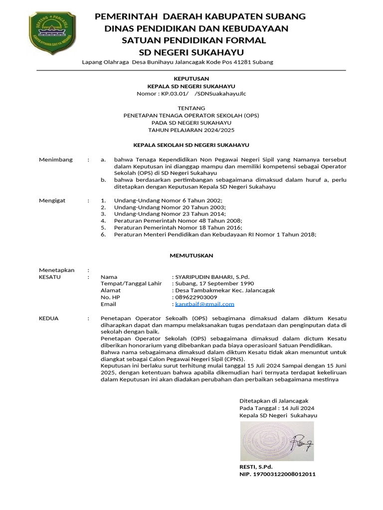 Format-SK-Operator-dan-Permohonan-Akun-Dapodik | PDF