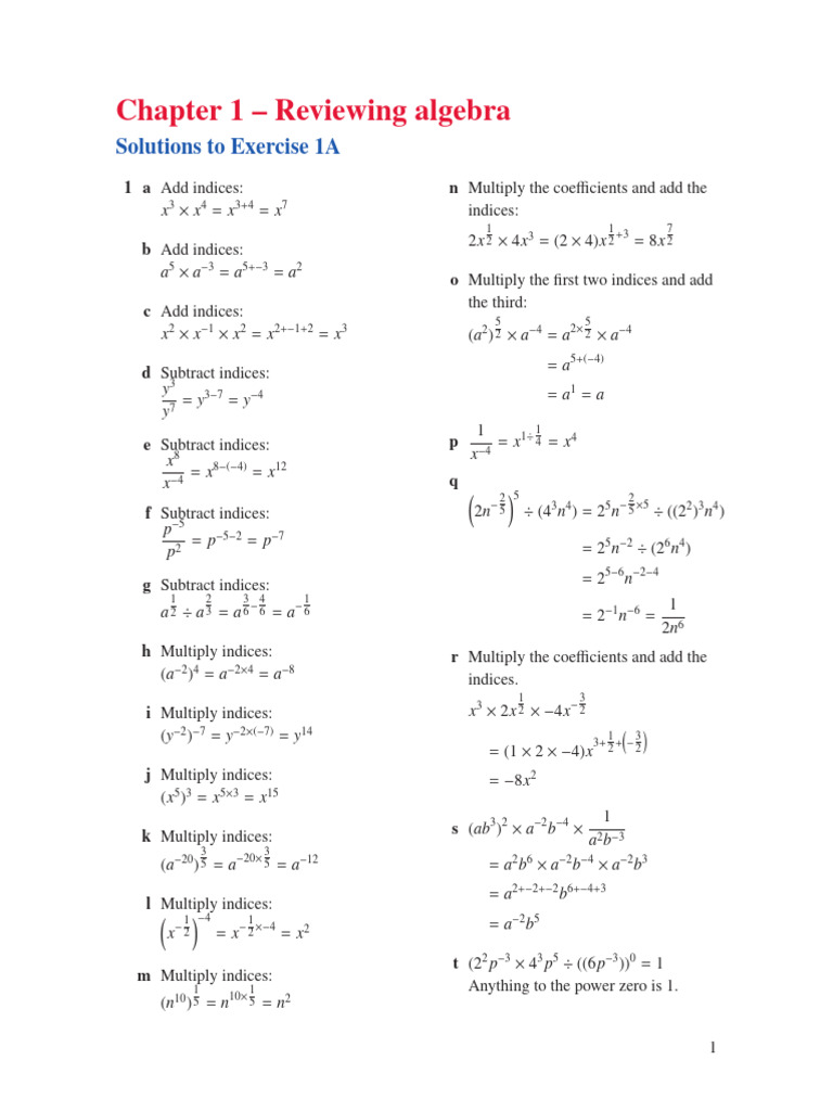 Chapter 1 - Reviewing Algebra - Worked Solutions | PDF | Speed | Mathematics