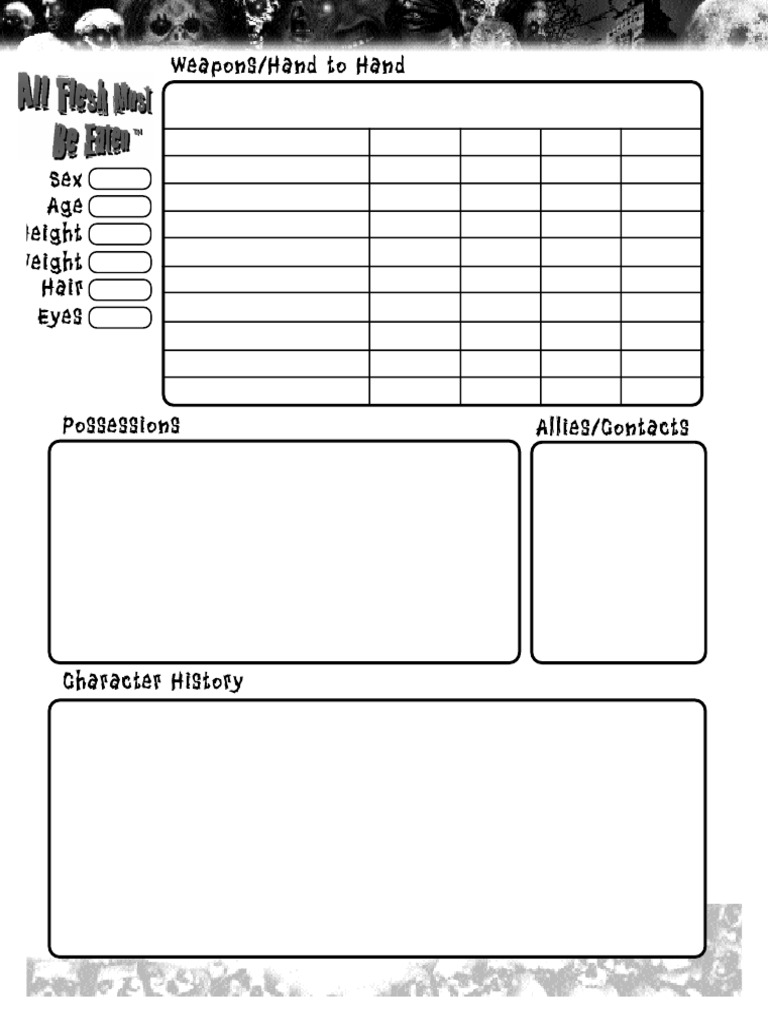 All Flesh Must Be Eaten Character Sheet Back | PDF