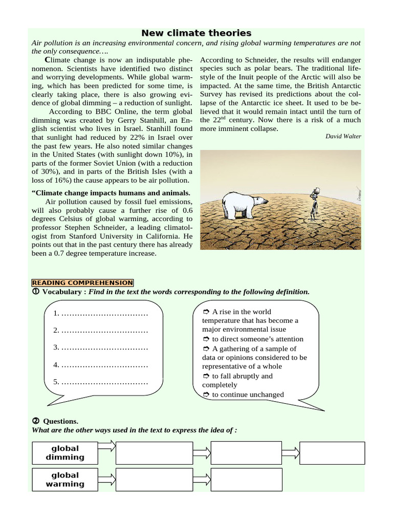 New Climate Theories Picture Description Exercises Reading Comprehensio ...