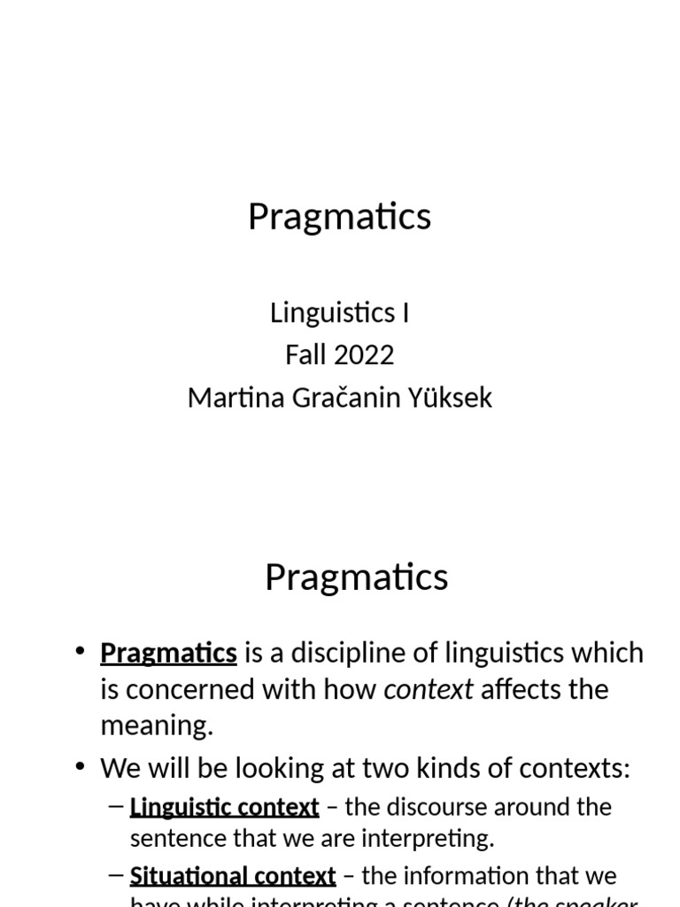 Class 10 Pragmatics I | PDF | Semantics | Linguistics