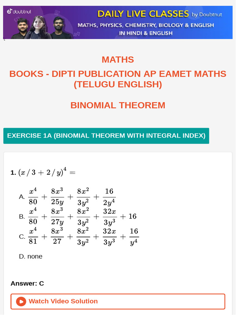 Binomial Theorem Exercises with Solutions | PDF | Mathematical Objects | Elementary Mathematics