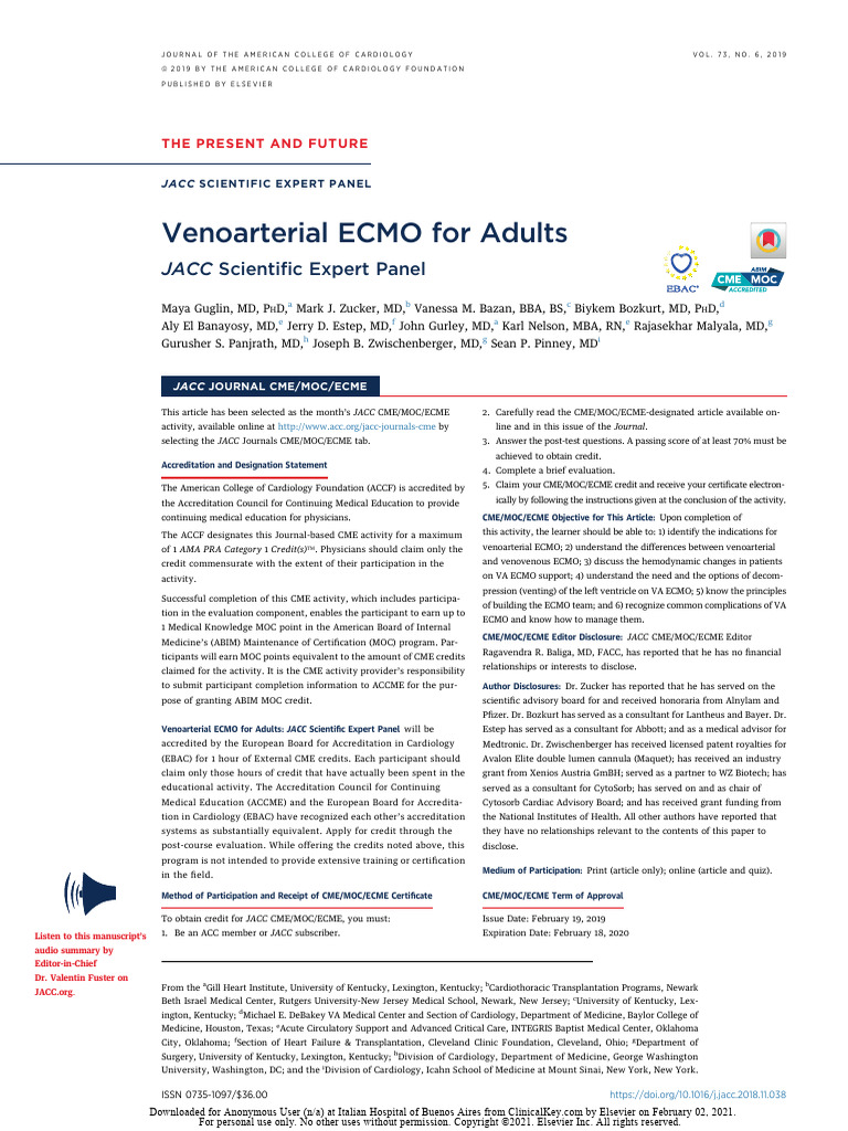 ECMO Veno arterial JACC 2019 | PDF | Heart | Ventricle (Heart)