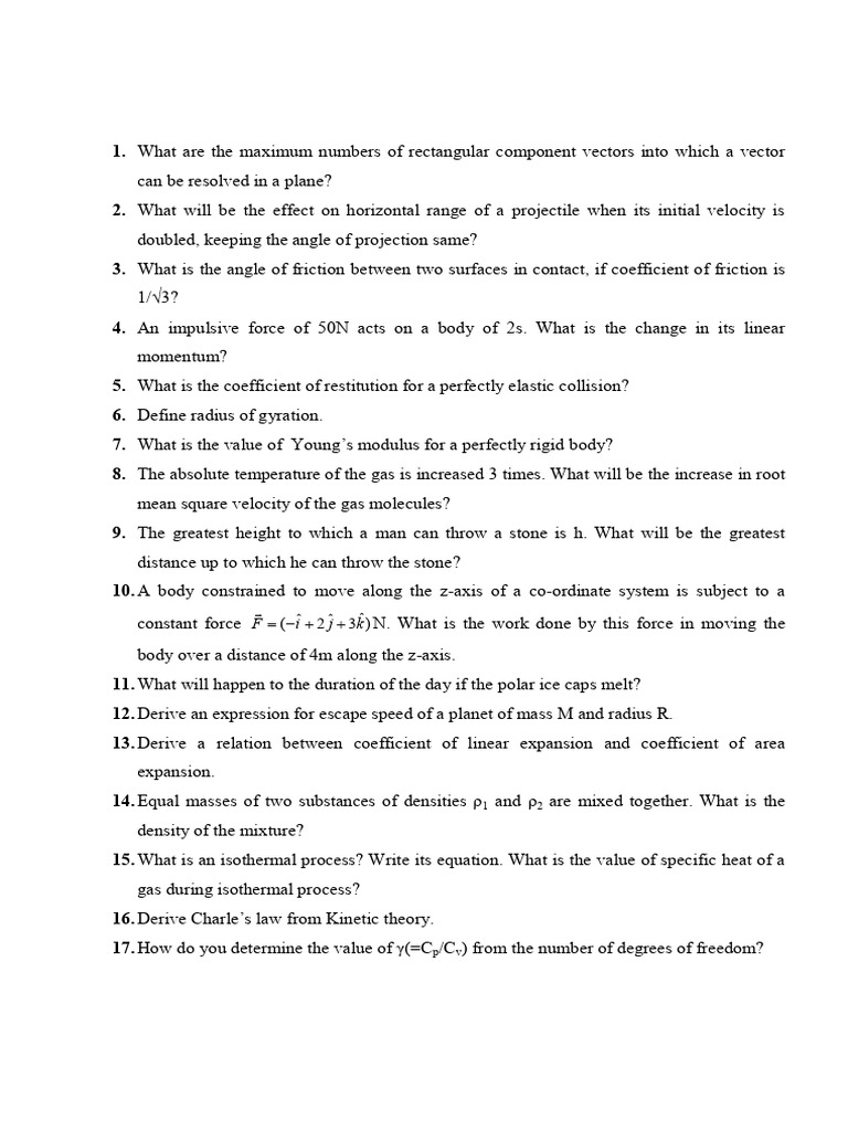 Physics Problem Set and Solutions | PDF | Force | Gases
