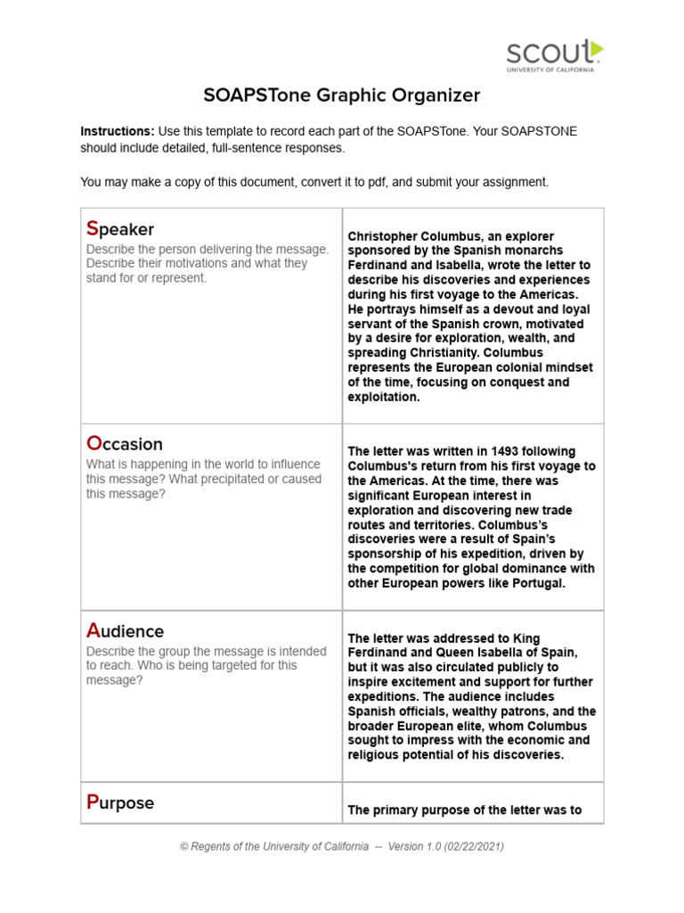 Viki Toram - ENG11 SOAPSTone Graphic Organizer | PDF | Christopher ...