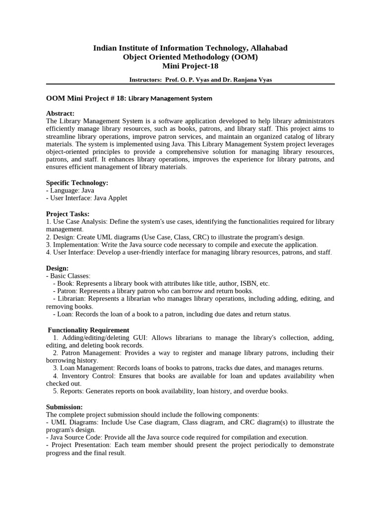 Oomminiproject18 Library Management System Pdf Class Computer