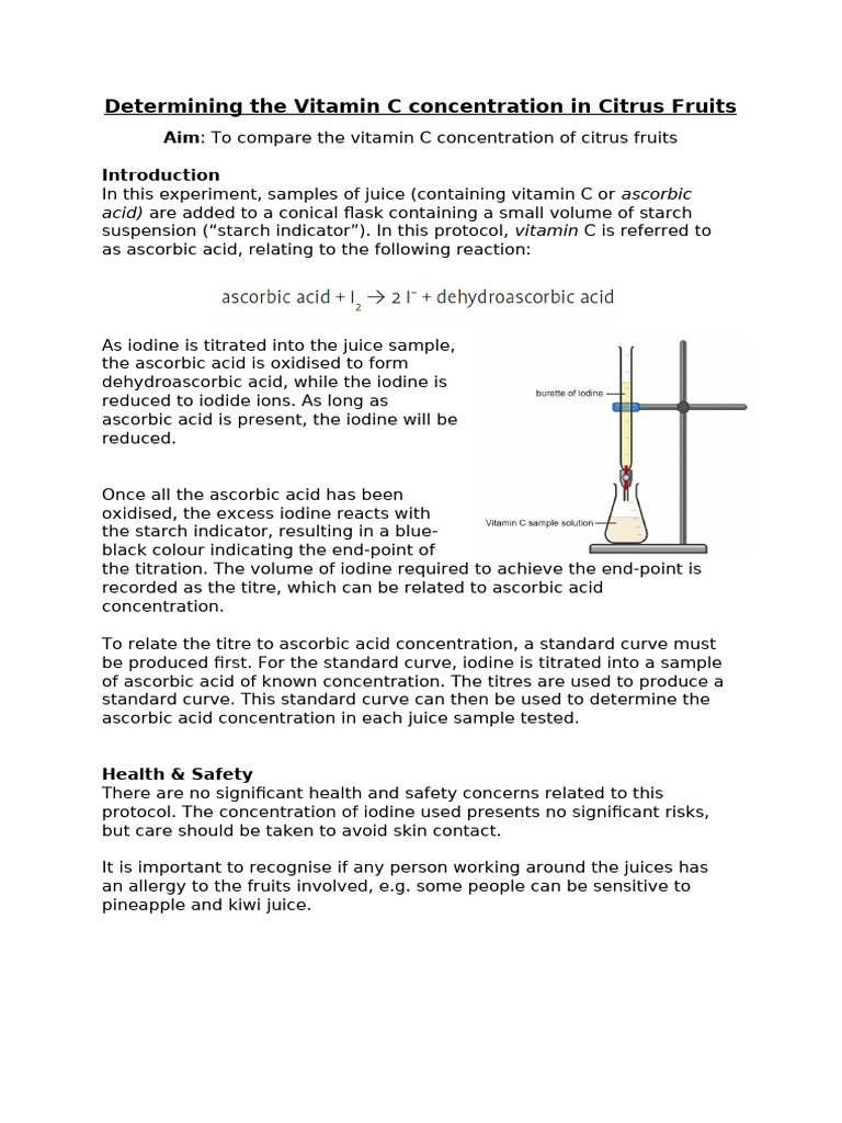 Determining The Vitamin C Concentration in Citrus Fruits Pupil Guide ...