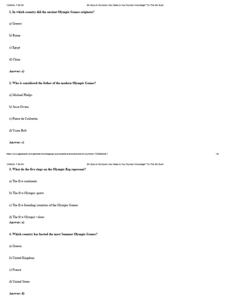 GK Quiz On Olympics 2024 - How Deep Is Your Olympic Knowledge - Try ...