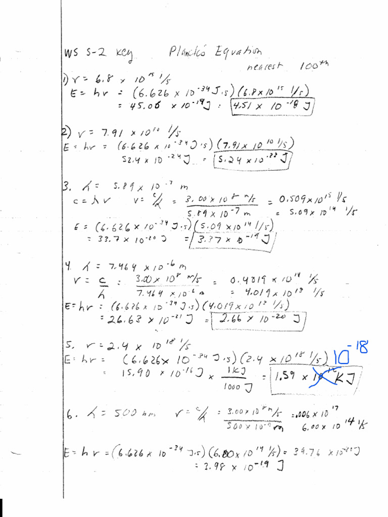 WS 5-2 - Planck's Equation KEY (ans to nearest 100th) (1) (1) | PDF WS 5-2 - Planck's Equation KEY (ans to nearest 100th) (1) (1) | PDF