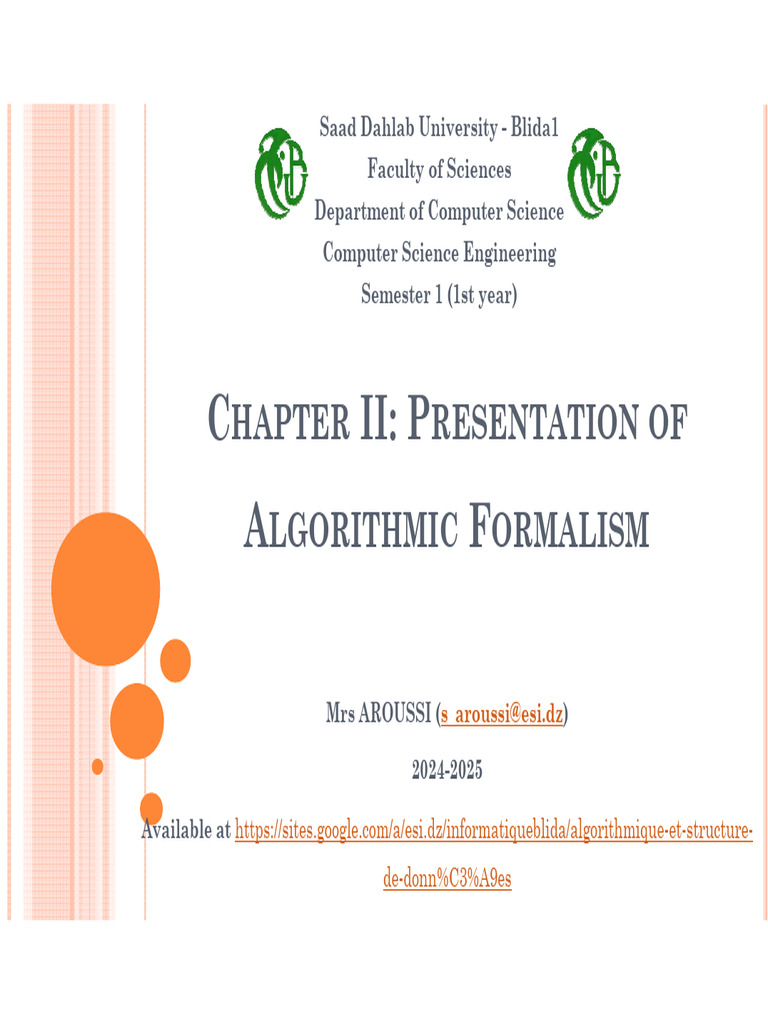 Chapter II Presentation of Algorithmic Formalism | PDF | Control Flow | Reserved Word