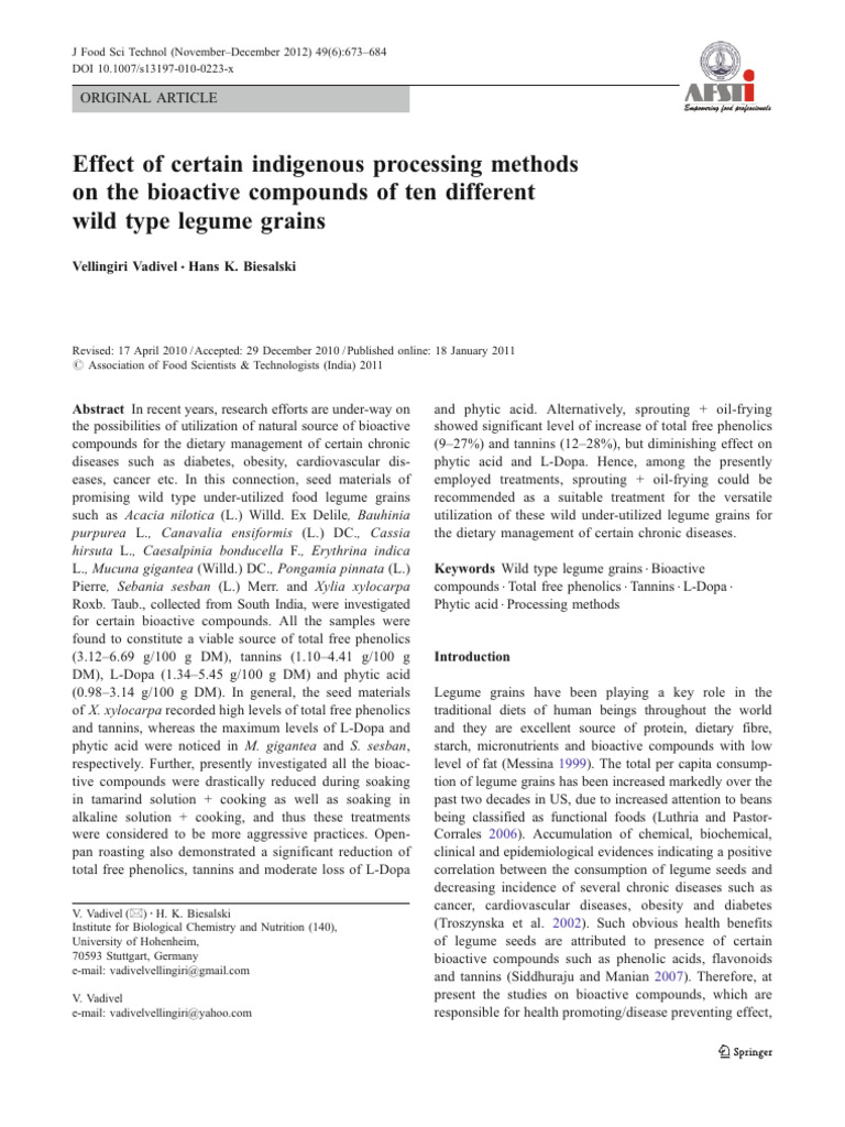 Effect of Certain Indigenous Processing Methods On The Bioactive ...
