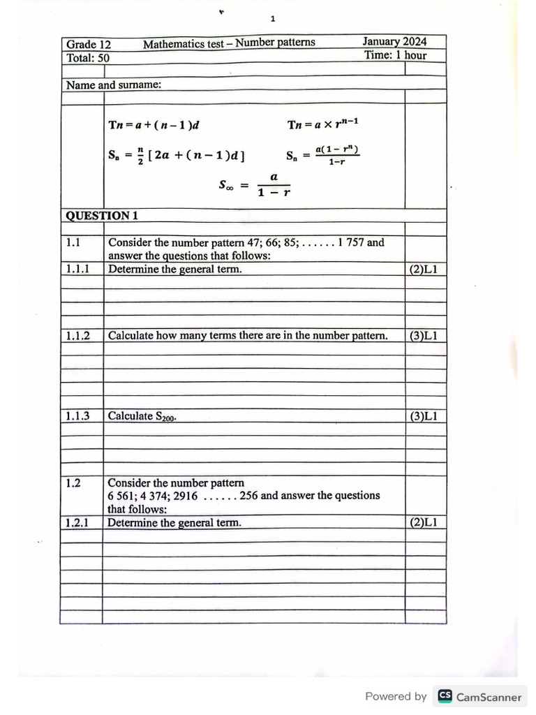 Grade 12 Test 1 KNB SSS 2025 | PDF