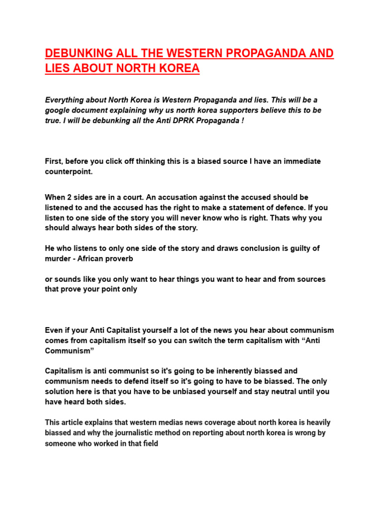 Debunking All The Anti DPRK Propaganda | PDF | North Korea | World Politics