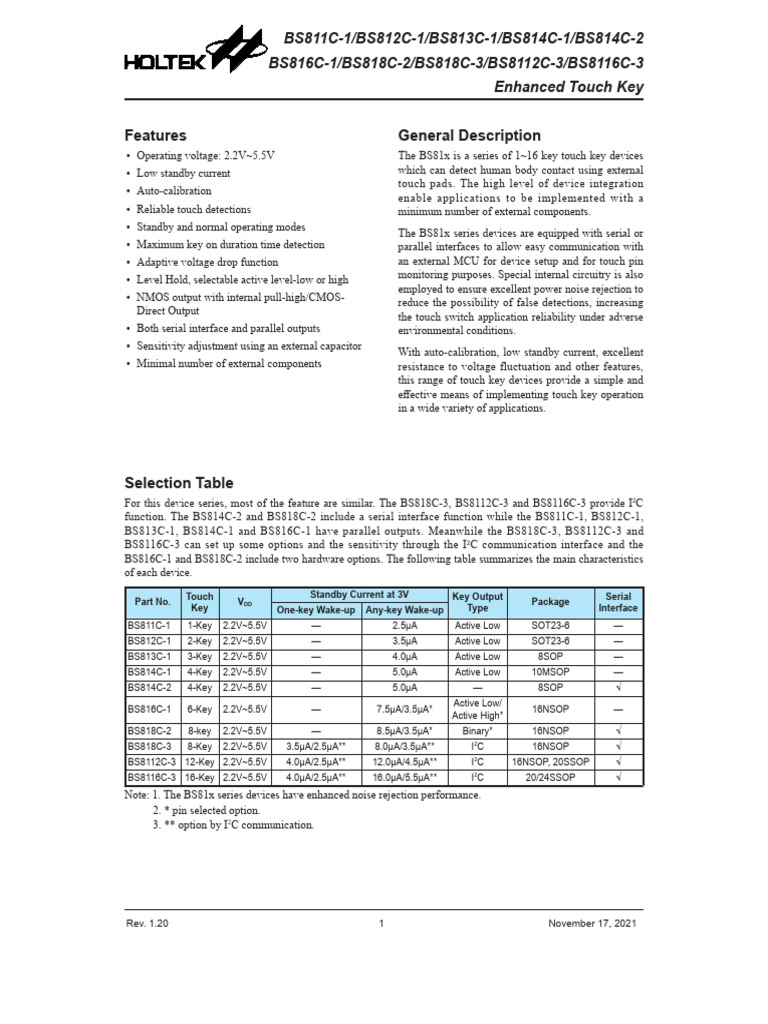 Enhanced Touch Key Device Overview | PDF | Cmos | Flash Memory