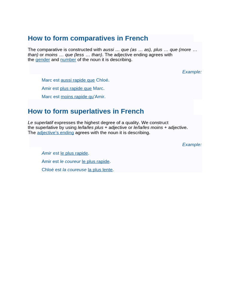 How To Form Comparatives in French | PDF
