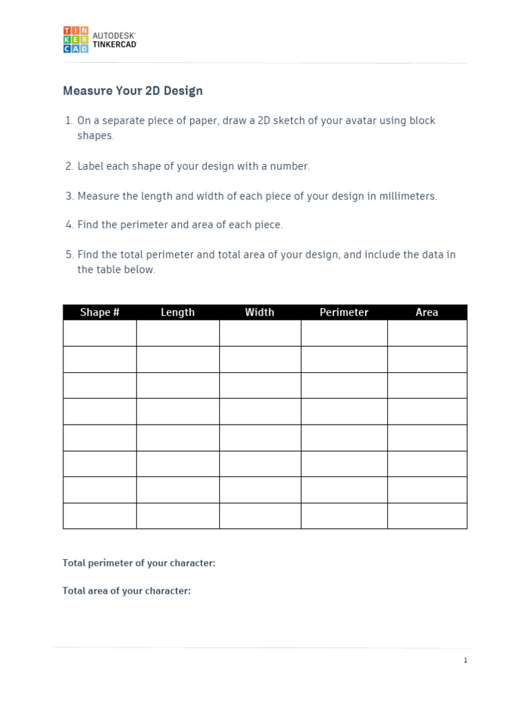 Measure Your 2D Design: Shape # Length Width Perimeter Area | PDF