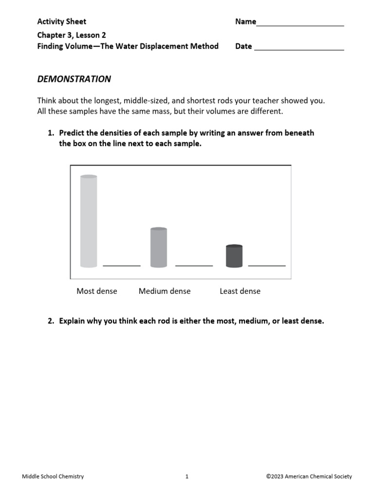 ch3-l2-activity-sheet | PDF | Volume | Density
