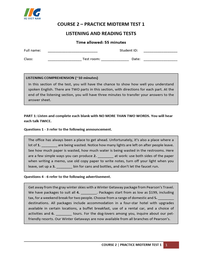 C2 - Midterm - Practice Test 1 | PDF | Standard Chinese | Chinese Language