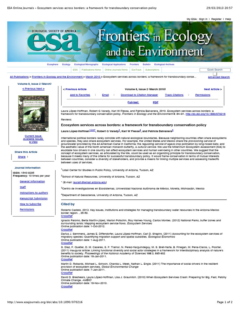 Ecosystem_services_across_borders_a_fram | PDF | Ecology | Ecosystem