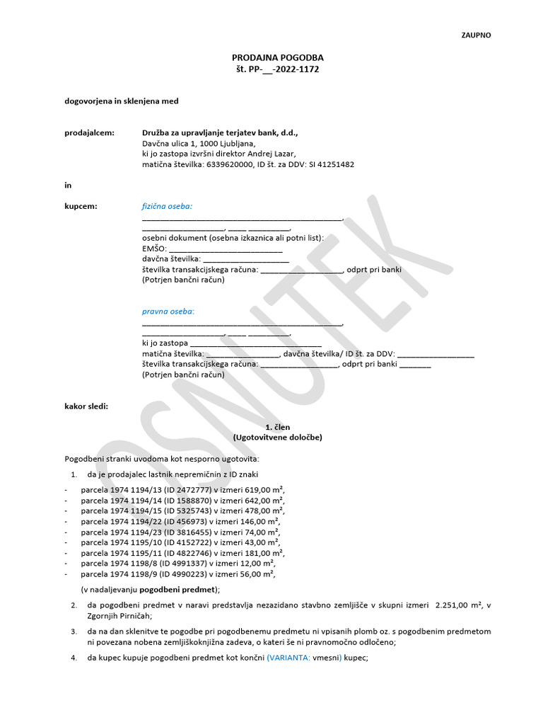 Priloga 1 Osnutek Prodajne Pogodbe | PDF