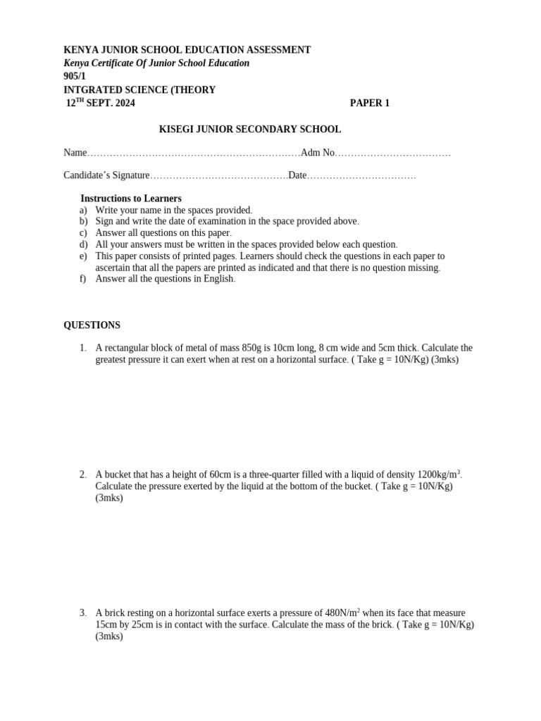 Grade 8 Science Assessment September | PDF