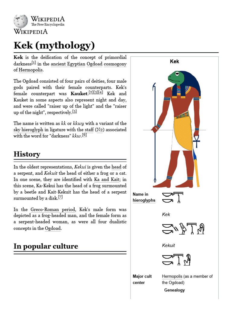 Kek (mythology) - Wikipedia | PDF | Deities | Creator Deity