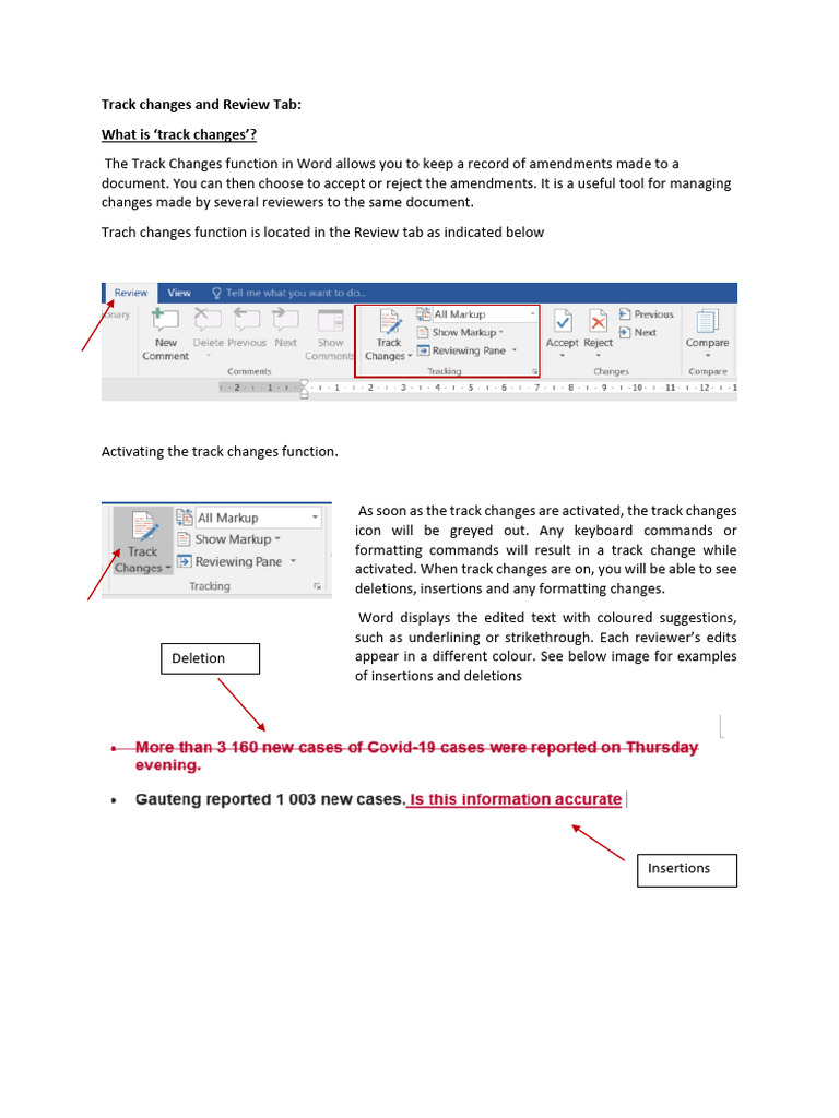 Track changes and Review Tab | PDF | Software | Computing