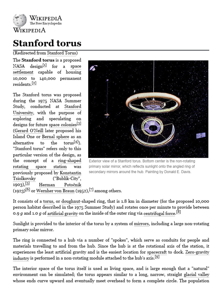 Stanford torus - Wikipedia | PDF | Astronomy | Space Colonization
