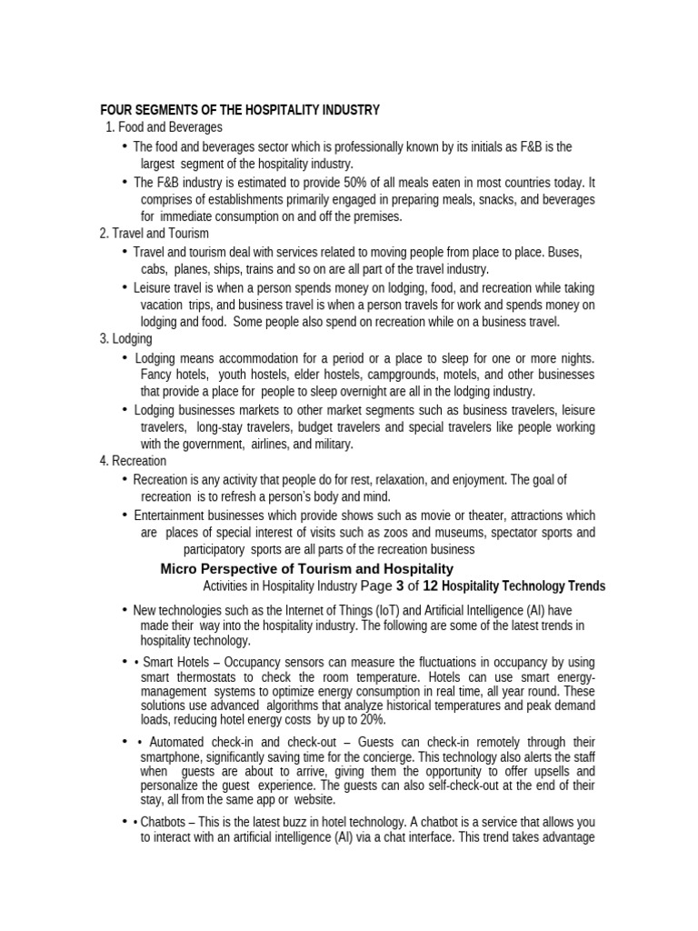 Four Segments of The Hospitality Industry | PDF | Augmented Reality ...