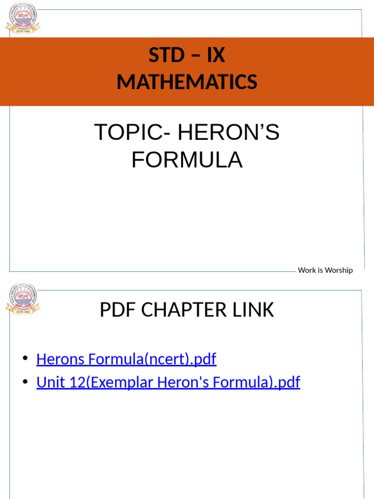 Class Ix - Herons Formula | PDF | Area | Shape