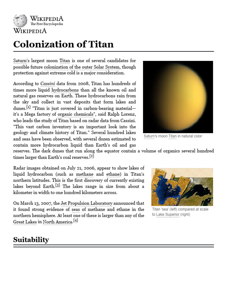 Colonization of Titan - Wikipedia | PDF | Outer Space | Planetary Science
