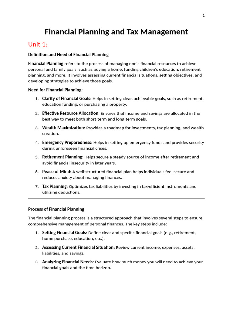 Financial Planning and Tax Management SHORT NOTES | PDF | Financial ...