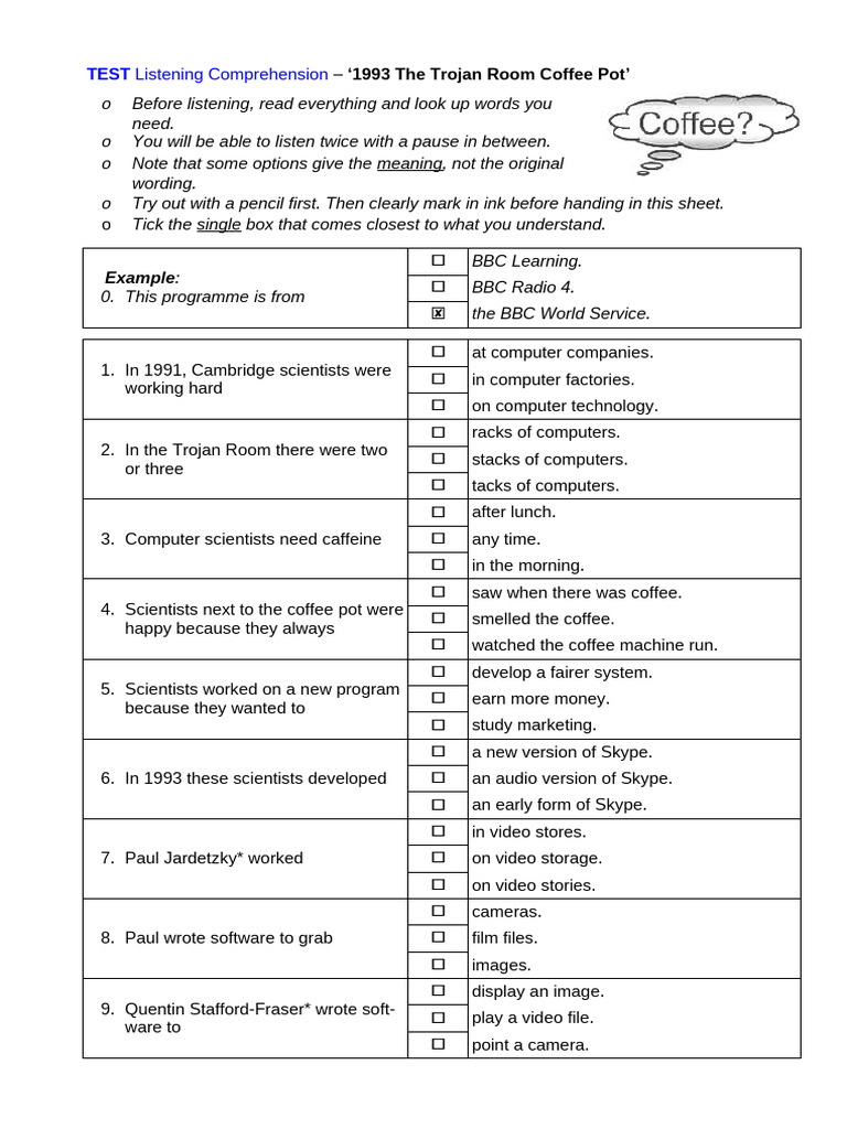 Listening Comprehension: Trojan Room Coffee Pot | PDF | Cyberspace ...