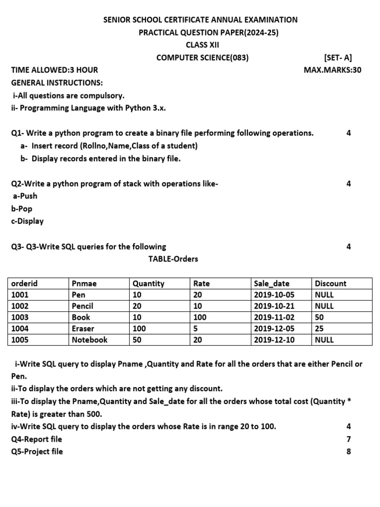 Cs Practical 2024 | PDF | Sql | Data Management Software