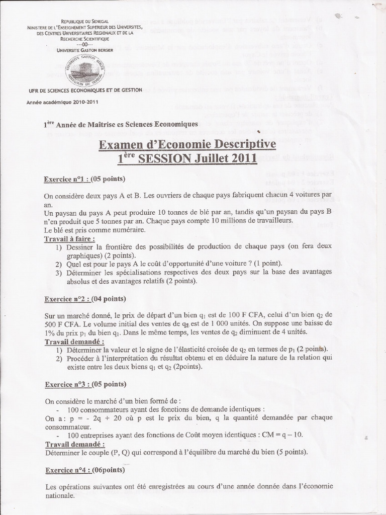 Examen 1er Sess Juillet 2011 - Old1 | PDF
