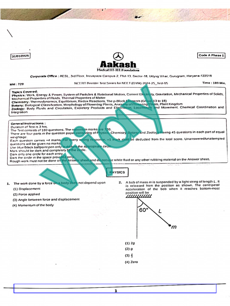 NBTS 5 CODE A Viju OYM QUE @CET - JEE - NEET | PDF