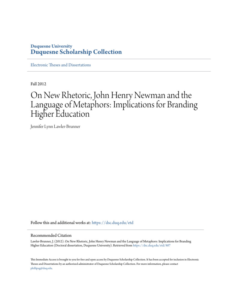 On New Rhetoric John Henry Newman and the Language of Metaphors | PDF ...