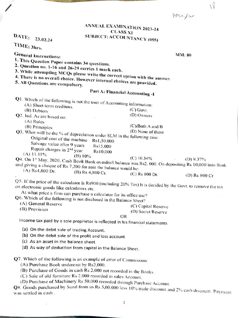 Class XI Acc HC Annual 2023-24 | PDF
