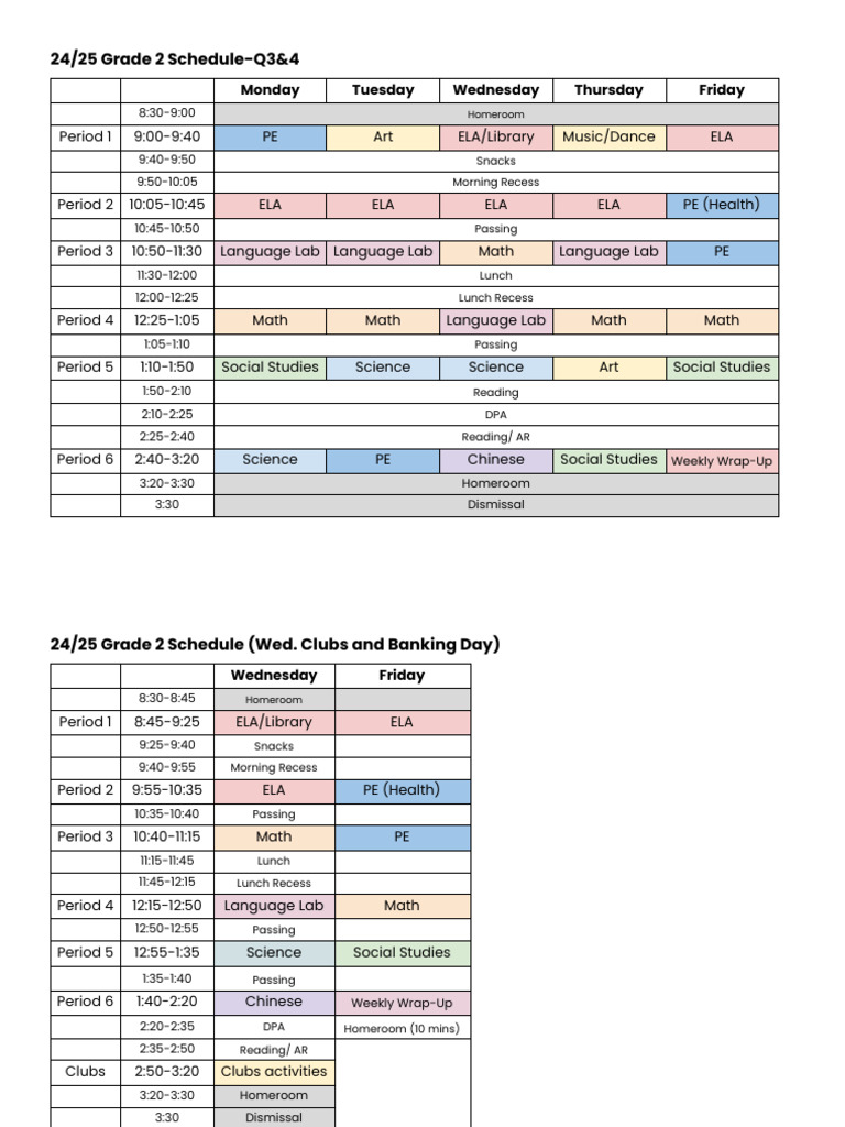 24 - 25 Grade 2 Schedule-2 | PDF | Schools