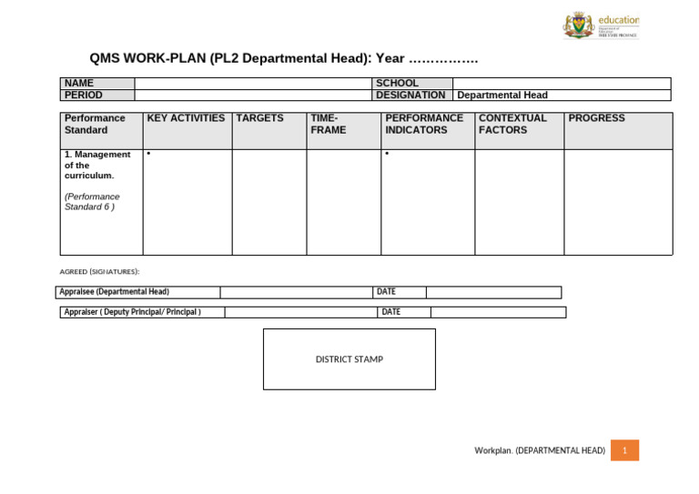 Workplan - Departmental Head - PL2-2 | PDF