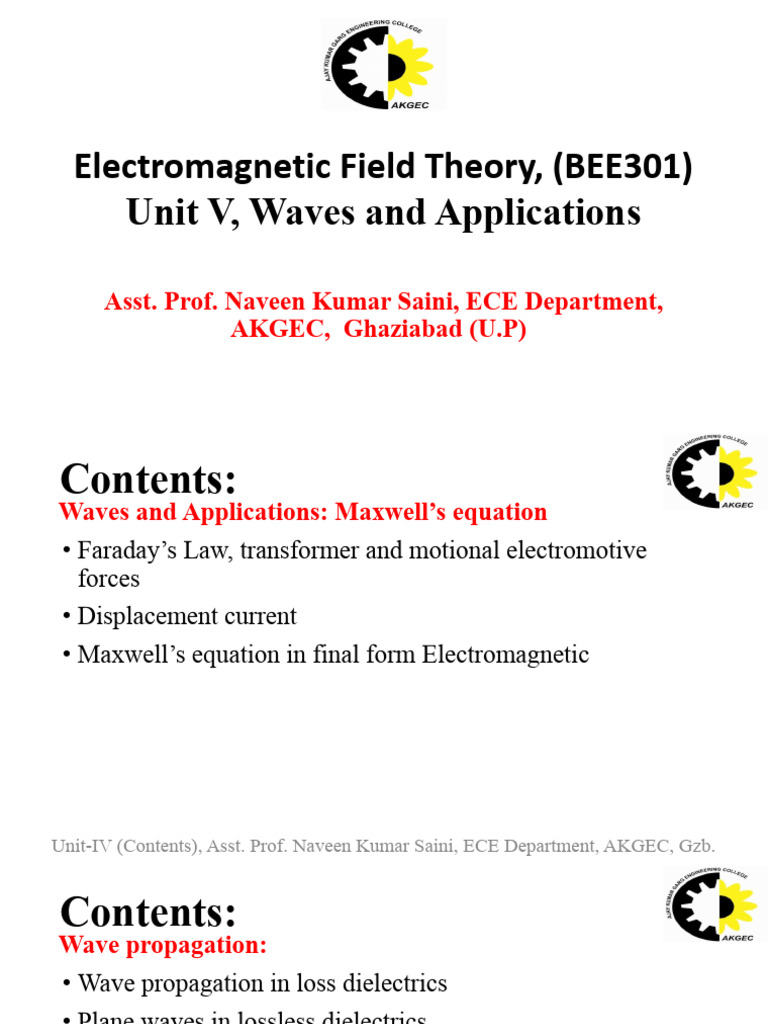 UNIT-5_Part1_ EMFT.pptx | PDF | Maxwell's Equations | Electronic Engineering